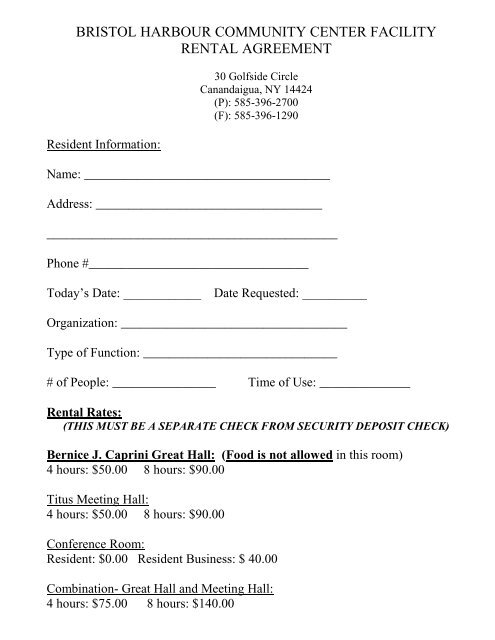 Community Center Rental Form
