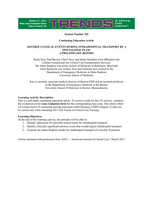 adverse clinical events during intrahospital transport by a ...