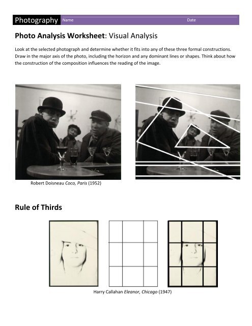 Photography Name Photo Analysis Worksheet: Visual Analysis Rule ...