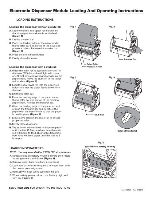 Electronic Dispenser Module Loading And Operating Instructions