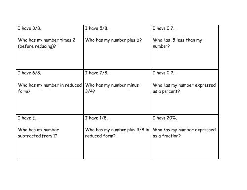 Mental Math Flash Cards - Fractions, decimals and percent