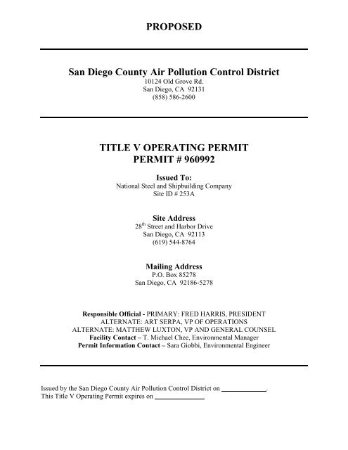 Proposed Permit to Operate - Air Pollution Control District