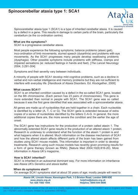 Spinocerebellar ataxia type 1: SCA1 - Ataxia UK