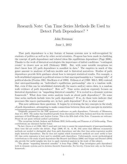 Can Time Series Methods Be Used to Detect Path Dependence?