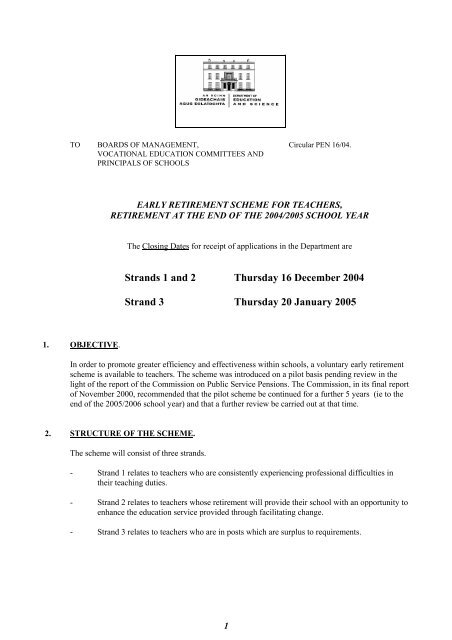 Circular PEN 16/04 - Early Retirement Scheme for Teachers ... - TUI