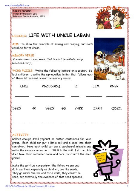 LESSON 6: LIFE WITH UNCLE LABAN - Free Bible Lessons - Home
