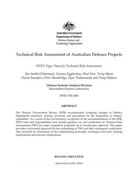 Technical Risk Assessment of Australian Defence Projects