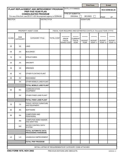 ENG FORM 1978 Plant Replacement and Improvement Program ...