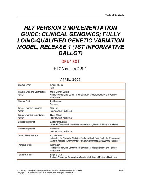 HL7 Version 2 Implementation Guide: Clinical Genomics - HL7 Wiki