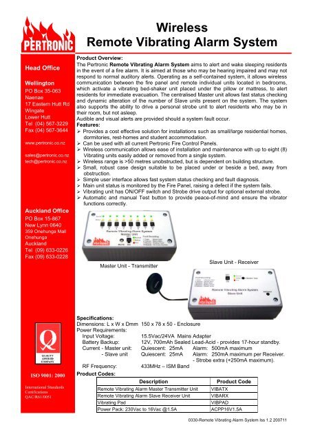Wireless Remote Vibrating Alarm System - Pertronic Industries Ltd