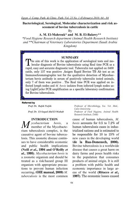 Egypt. J. Comp. Path. & Clinic. Path. Vol. 23 No. 1