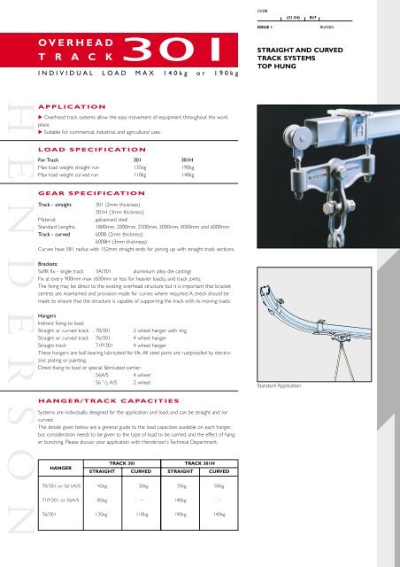 Industrial Datasheet - Overhead Track 301 - PC Henderson