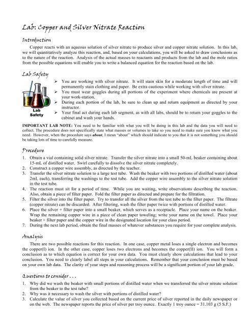 Lab Cu and AgNO3 - Honors Chemistry Coursework