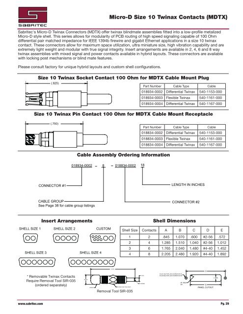 Micro-D Size 10 Twinax Contacts (MDTX) - Sabritec