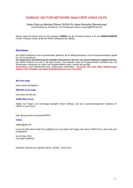 DG8SAQ VECTOR NETWORK ANALYZER VNWA HILFE - SDR-Kits