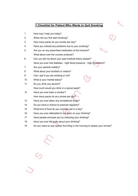 1.Checklist for Patient Who Wants to Quit Smoking