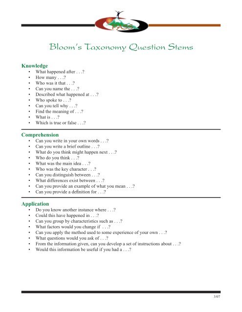 Blooms Taxonomy Question Stems Bloom's Taxonomy: The Ultimate Guide