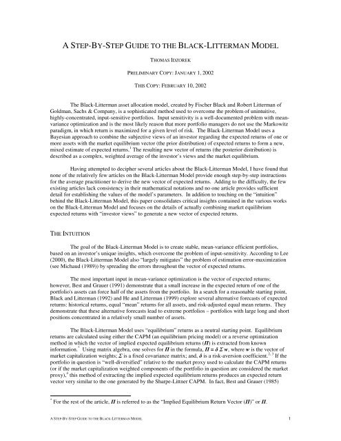 a step-by-step guide to the black-litterman model - Global Risk Guard