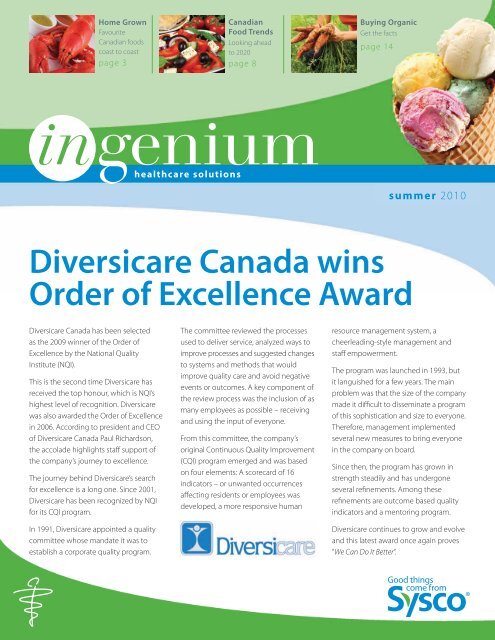 Diversicare Canada wins Order of Excellence Award - Sysco Canada