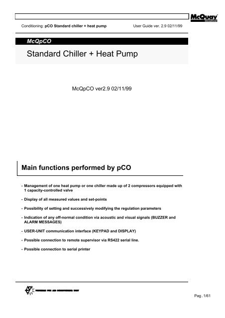 mCq pCO - Standard + Heat Pump - McQuay
