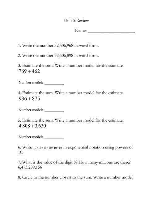 Unit 5 Review Name