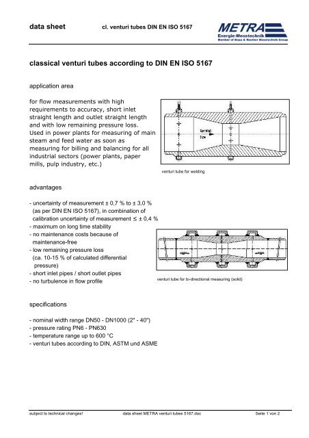 data sheet classical venturi tubes according to ... - METRA Energie