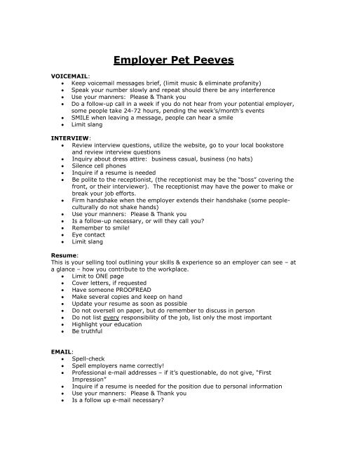 Employer Pet Peeves
