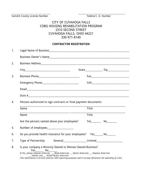 CDBG Contractor Registration Forms - Cuyahoga Falls