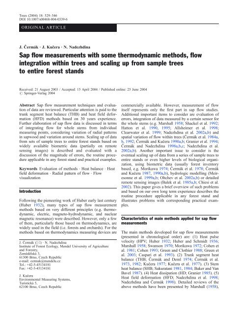 Sap flow measurements with some thermodynamic methods, flow ...