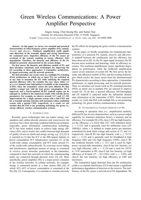 Green Wireless Communications: A Power Amplifier ... - A*Star