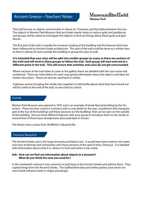 Ancient Greece Trail Notes 2 - Museums Sheffield