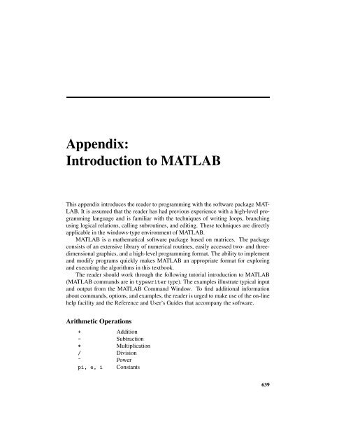 Appendix Introduction To Matlab