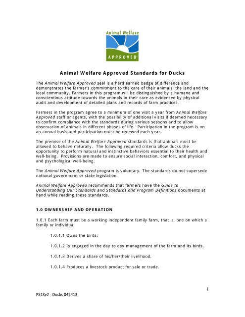 PDF Version of Duck Standards - Animal Welfare Approved