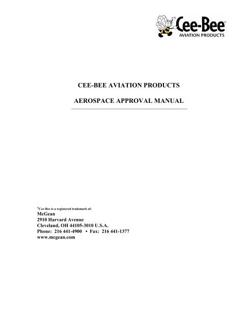 Cee-bee Aviation Products Aerospace Approval Manual - McGean