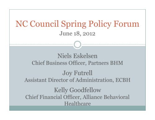 NC Council Spring Policy Forum - NC Council of Community Programs
