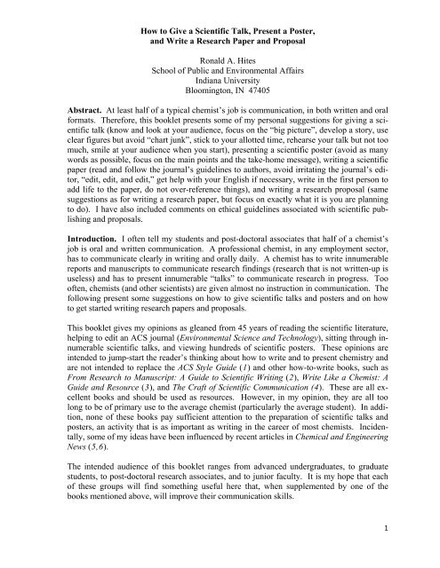 How to Give a Scientific Talk, Present a Poster, - Indiana University