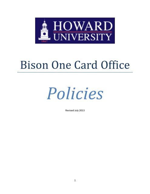 Bison One Card Office - Howard University Auxiliary Enterprises