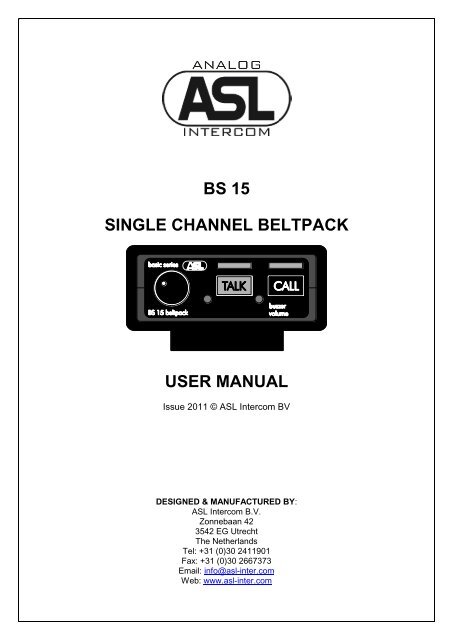 User Manual BS 15 [ASL] - ASL Intercom