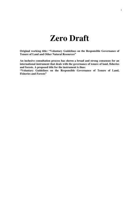 Zero draft of the Voluntary Guidelines on Responsible - FAO