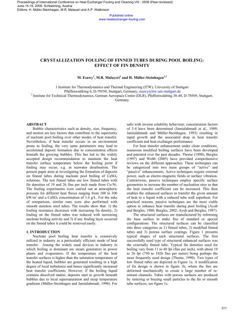crystallization fouling of finned tubes during pool boiling - Heat ...