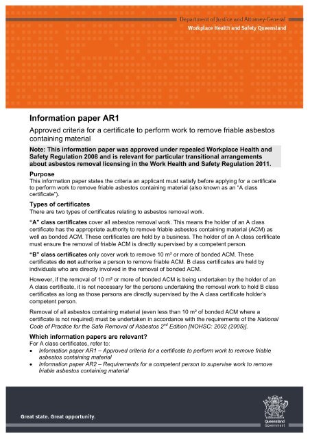 Information paper AR1 - Queensland Government