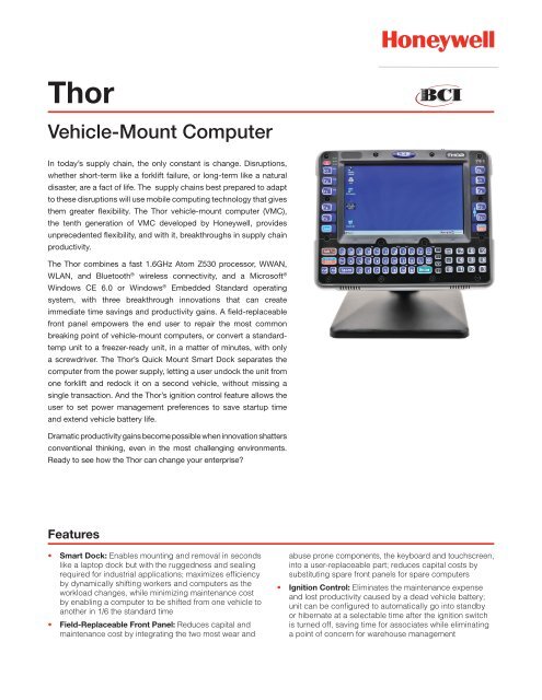 Honeywell Thor Specification Sheet - Bar Code Integrators, Inc.