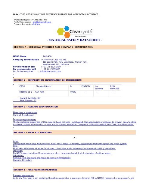 TAK-438-Material Safety Datasheet - clearsynth