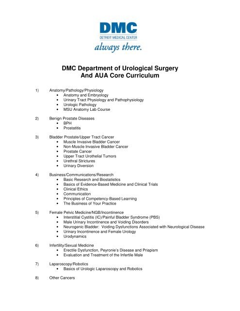 DMC Department of Urological Surgery And AUA Core Curriculum