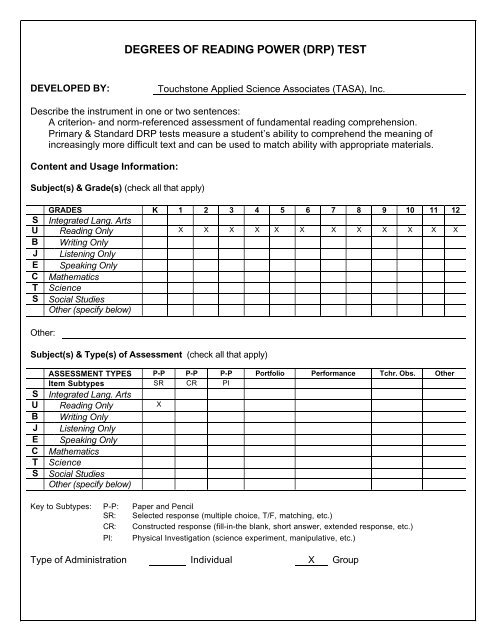 degrees of reading power (drp) - Washtenaw Intermediate School ...