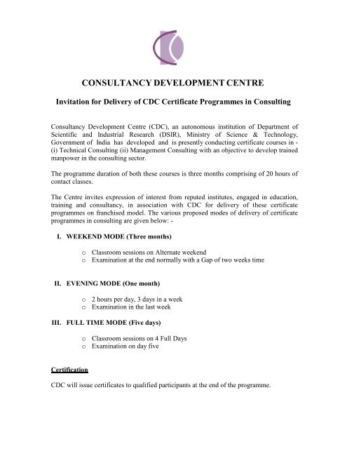 Franchise Scheme:Invitationfor Delivery of CDC Certificate ...