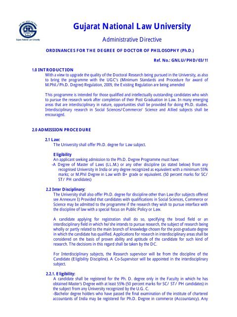 Ph.D. - Gujarat National Law University