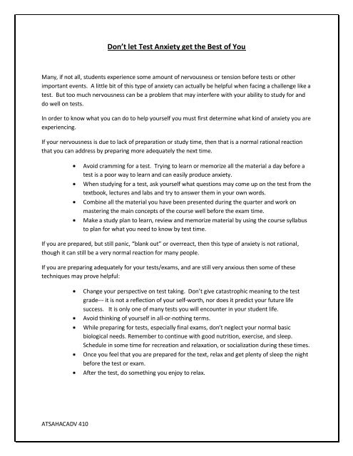 Preventing and Working Through TEST Anxiety