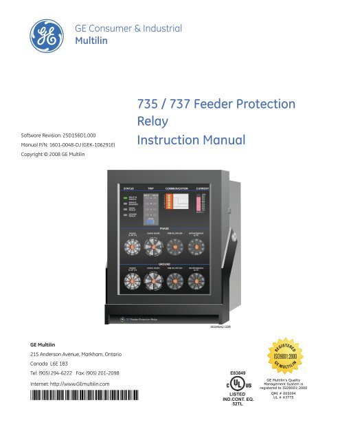 735 / 737 Feeder Protection Relay Instruction ... - GE Digital Energy