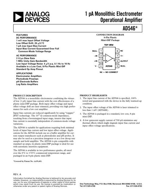 AD546 1pA Monolithic Electrometer Operation Amplifier - ZMiTAC